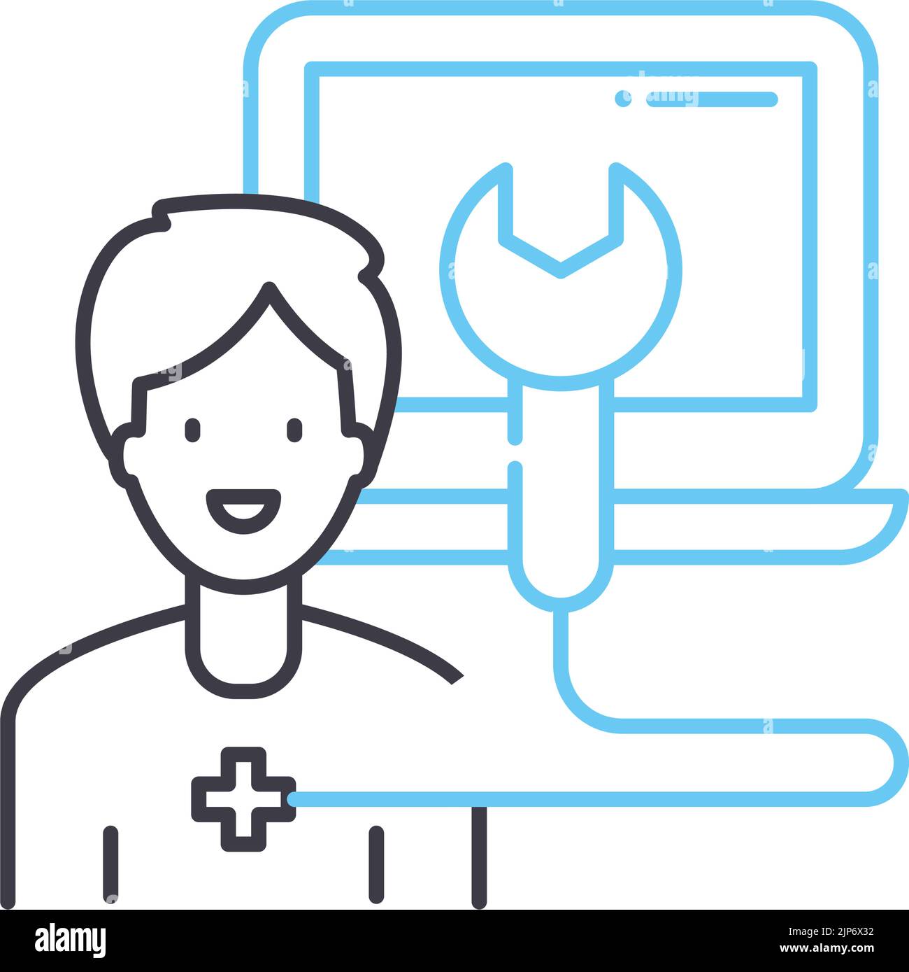 computer specialist line icon, outline symbol, vector illustration ...