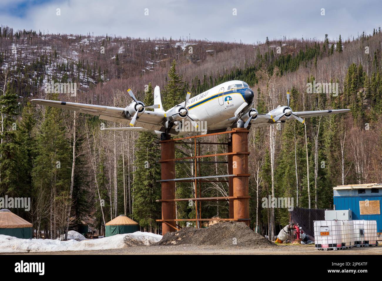 Static aerial display of a Douglas DC-6A stands guard at Chena Hot ...