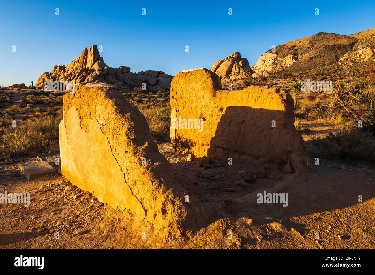 Adobe walls at Ryan Ranch ruins, Joshua Tree National Park, California ...