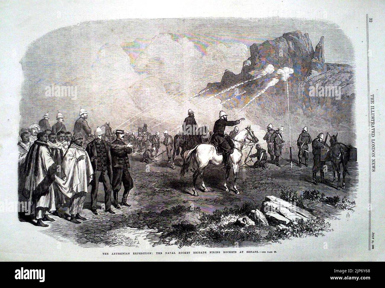 The naval Rocket brigade firing rockets at Senafe (1868 Stock Photo - Alamy