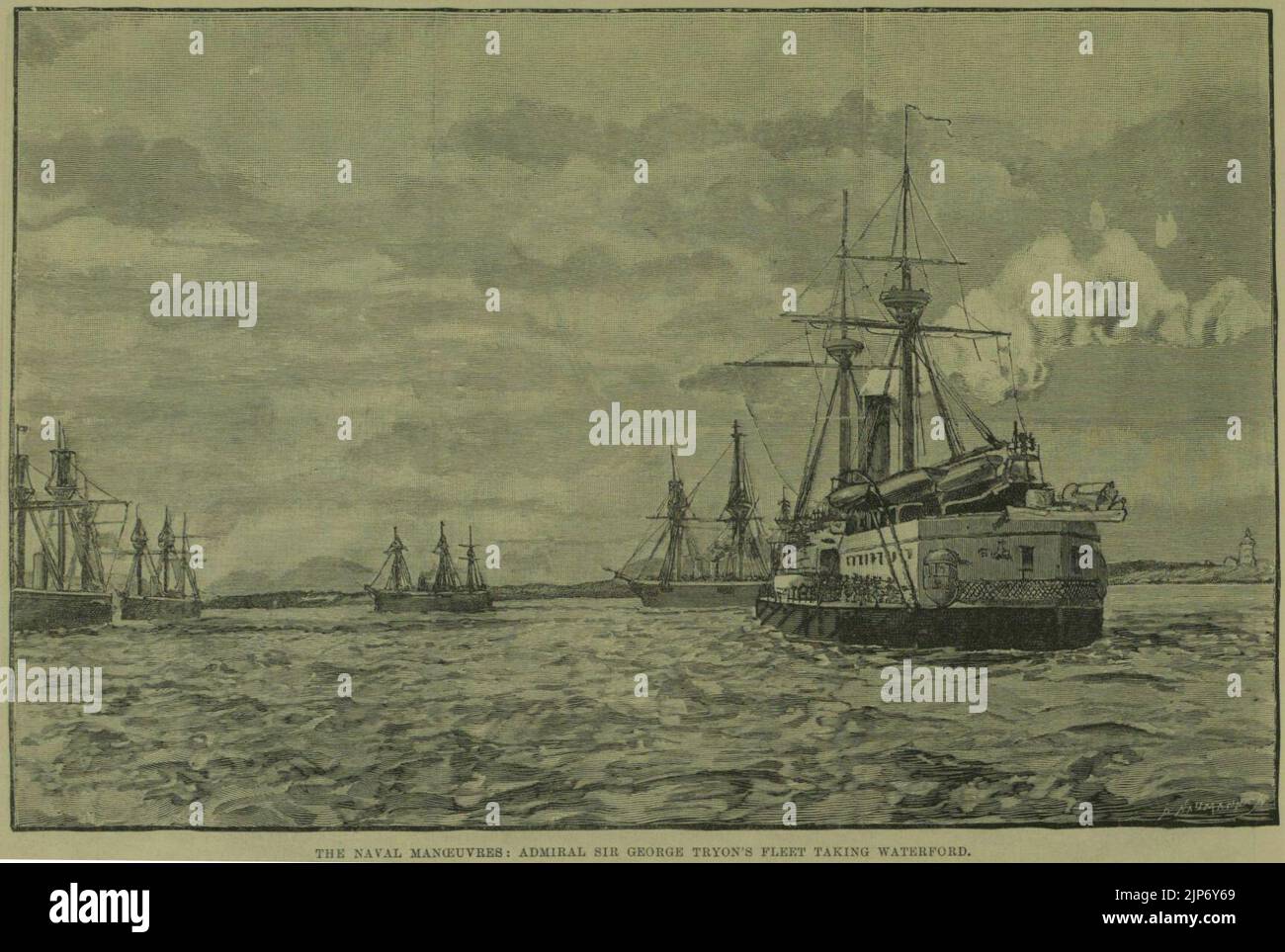 The Naval Manoeuvres, Admiral Sir George Tryon's fleet taking Waterford ...