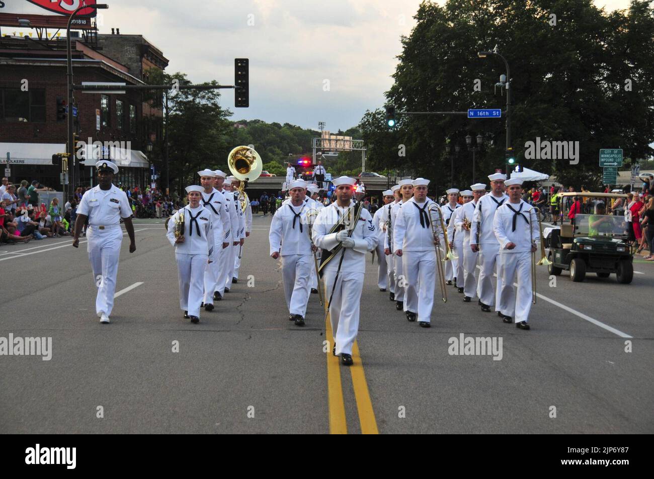 The Navy Band Great Lakes Parade Band march through Minneapolis ...