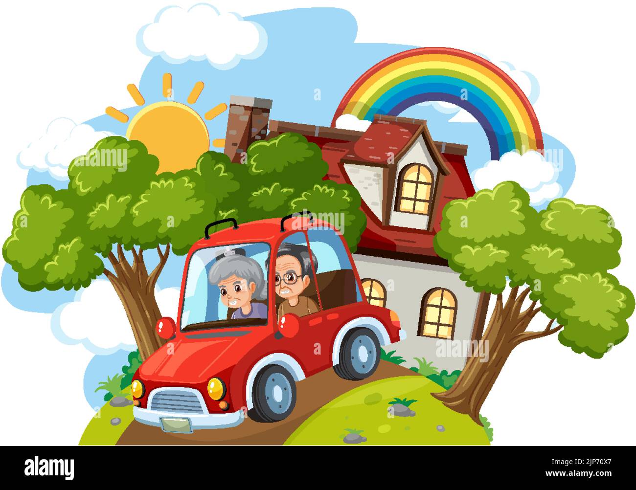 Pensioner couple going on a road trip illustration Stock Vector Image ...