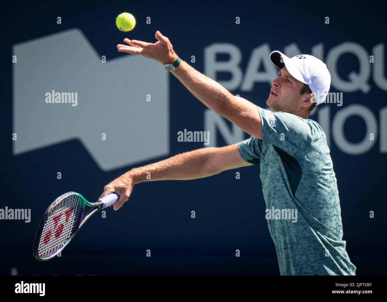 Hubert Hurkacz of Poland hits a shot during his semi-final at the ...