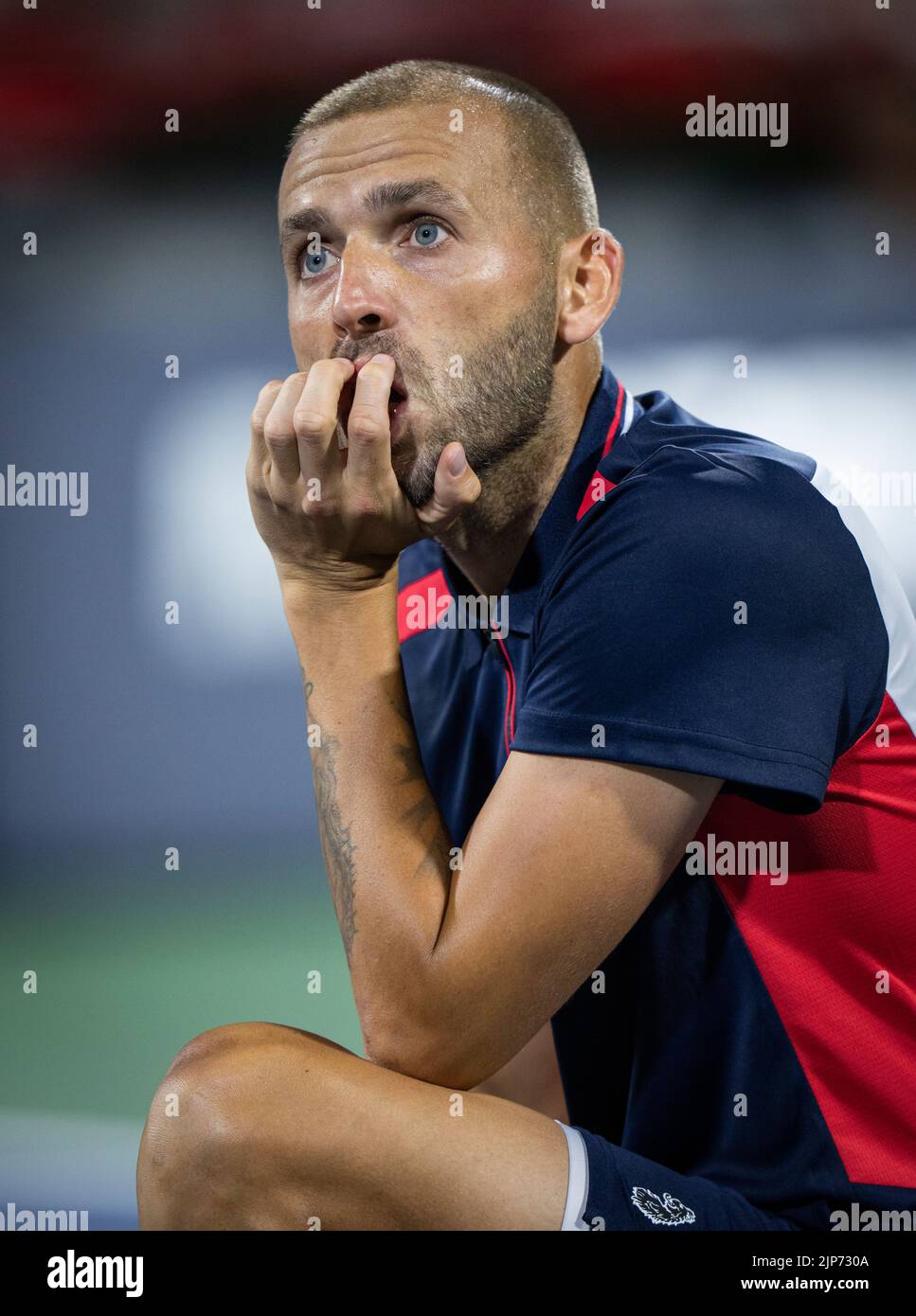 Daniel Evans of Great Britain reacts during his semi-final at the ...