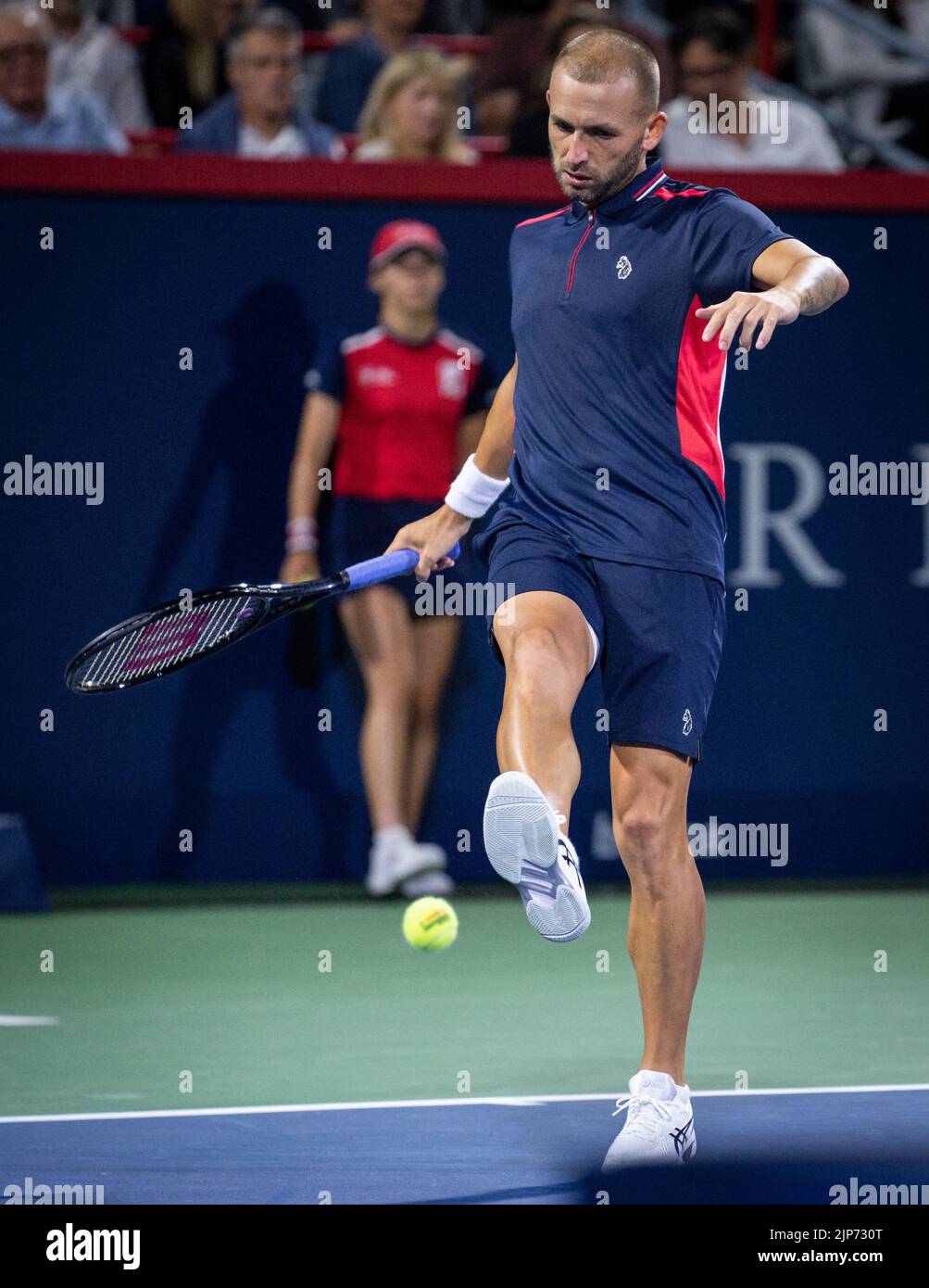 Daniel Evans of Great Britain kicks a ball during his semi-final at the ...