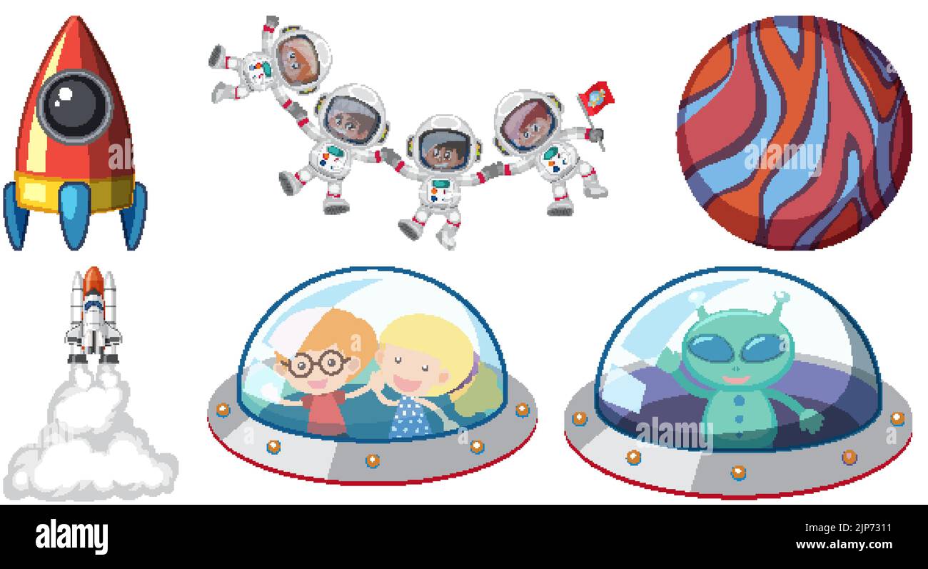 Set of space cartoon characters and objects illustration Stock Vector ...