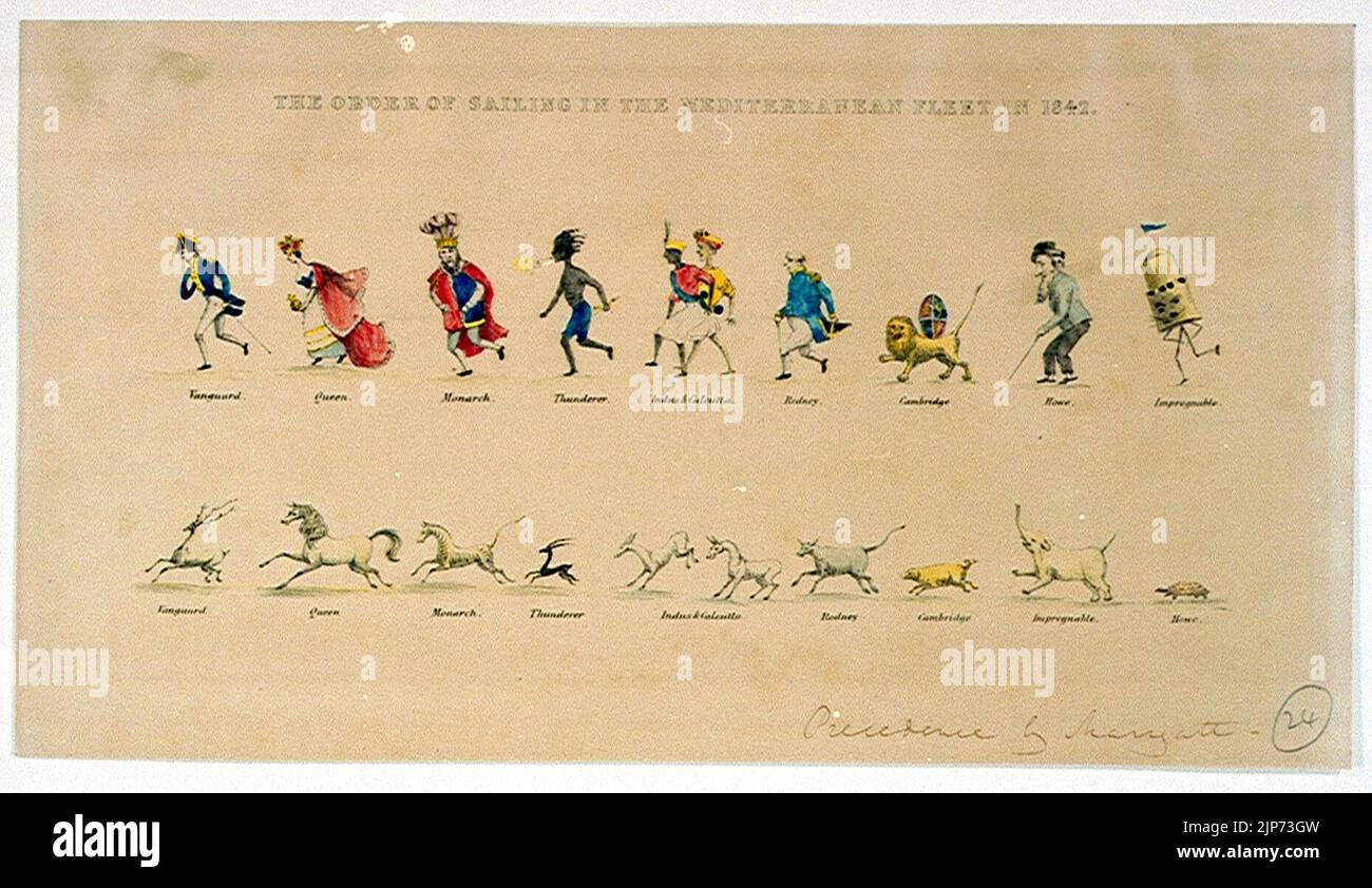 The Order of Sailing in the Mediterranean fleet in 1842. (caricature ...