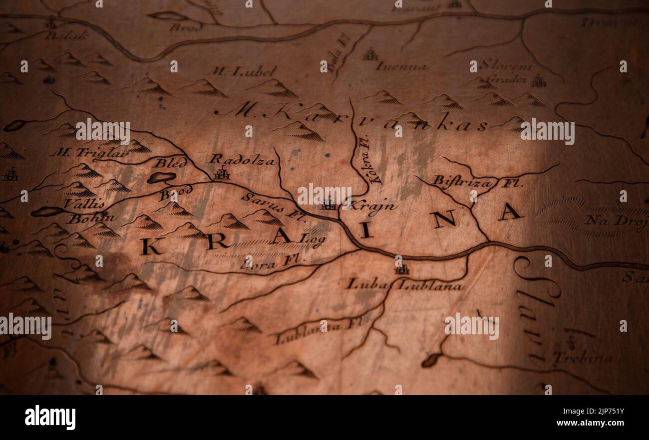 The original copper engraving of the map from Linhart's history book ...