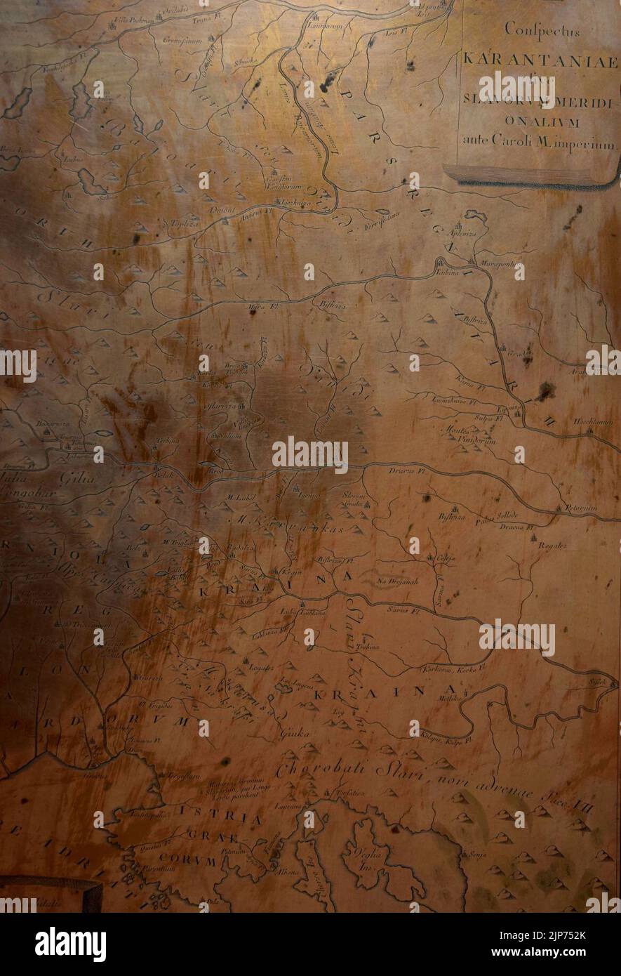 The original copper engraving of the map from Linhart's history book (2 ...