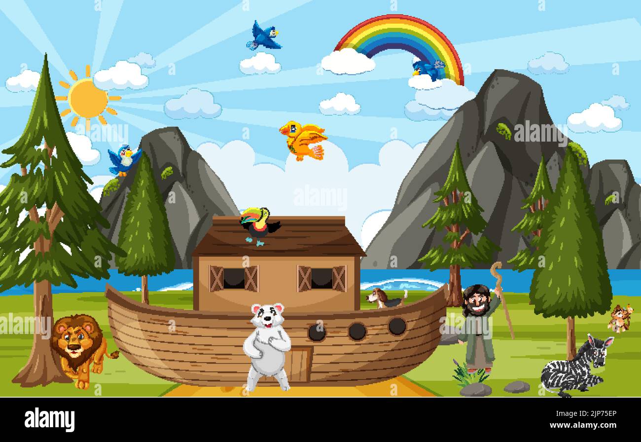Noah's Ark with wild animals in nature scene illustration Stock Vector Image & Art - Alamy