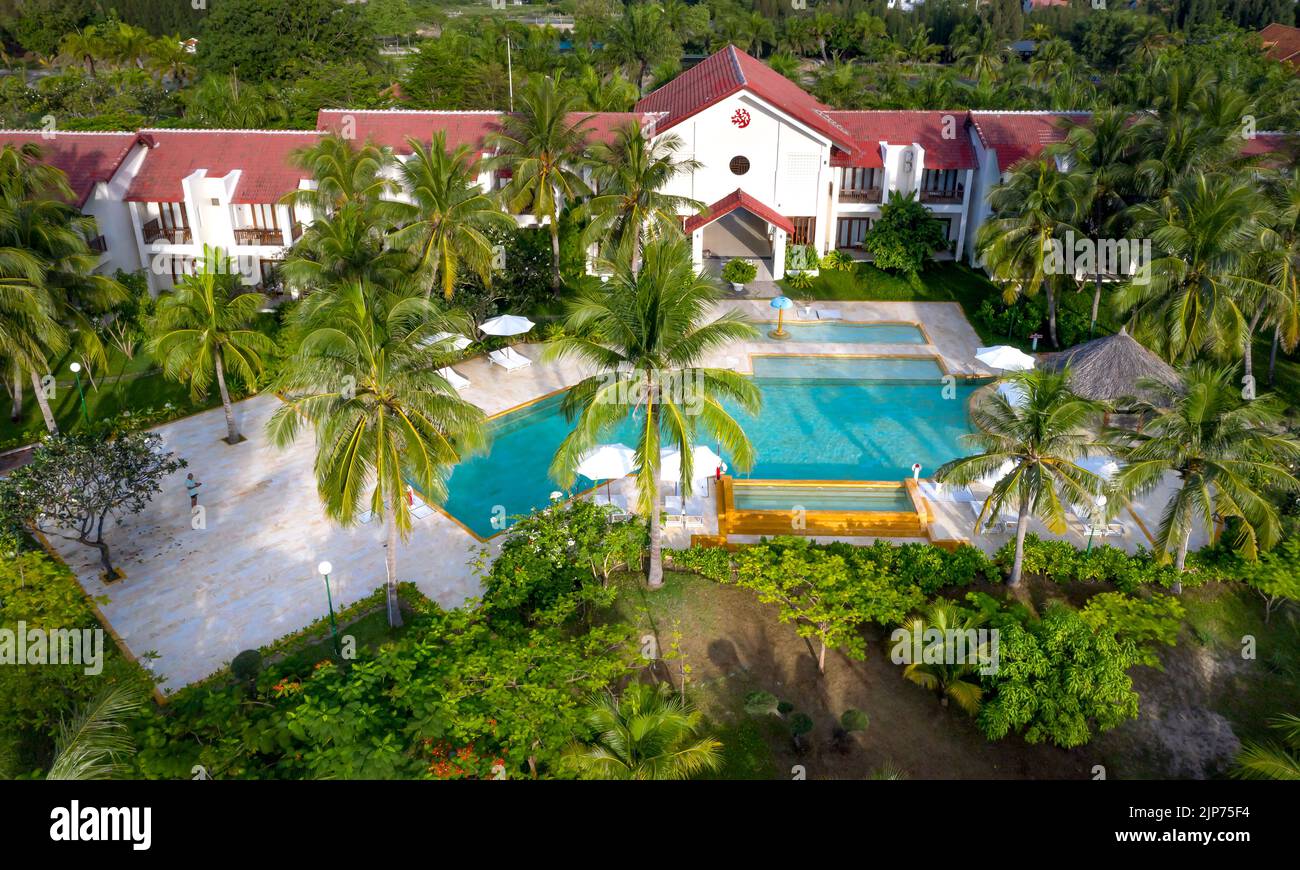 Aerial view of Pax Ana 4-star resort at Doc Let beach, Nha Trang city ...