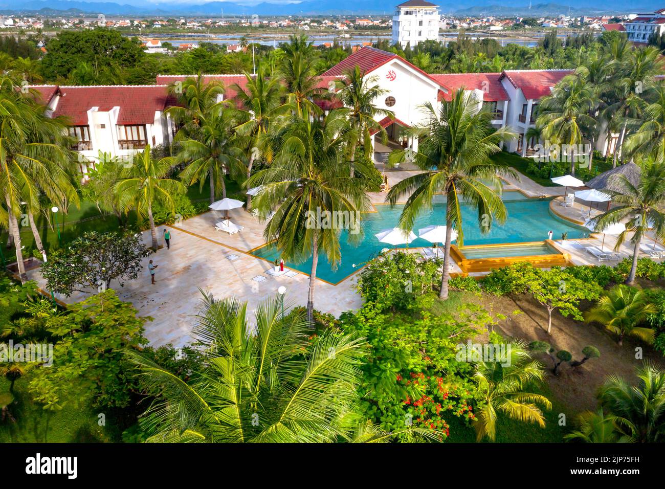 Aerial view of Pax Ana 4-star resort at Doc Let beach, Nha Trang city ...