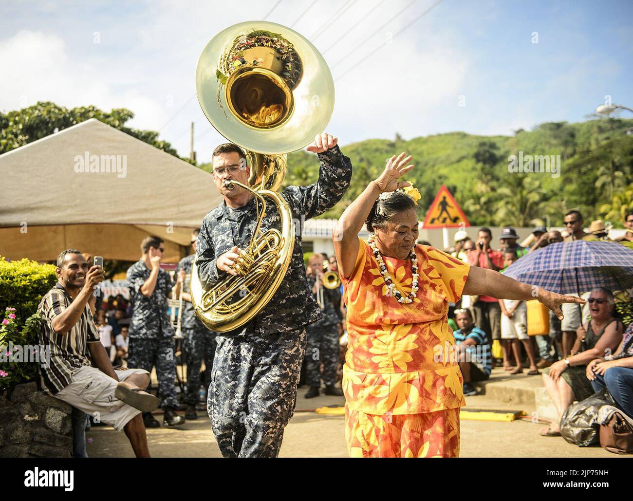 The Pacific Fleet Band performs in Suvasuva, Fiji during Pacific ...