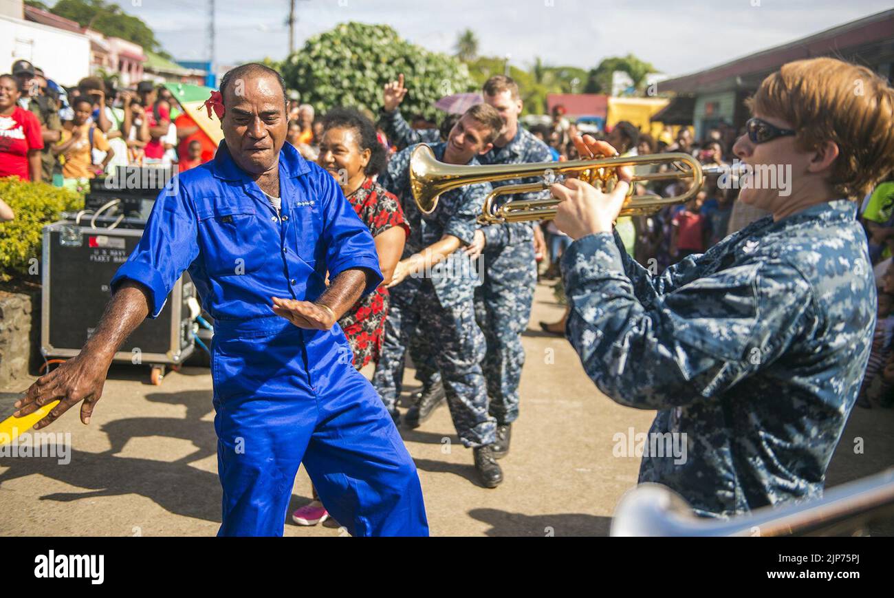 The Pacific Fleet Band performs in Suvasuva, Fiji during Pacific ...