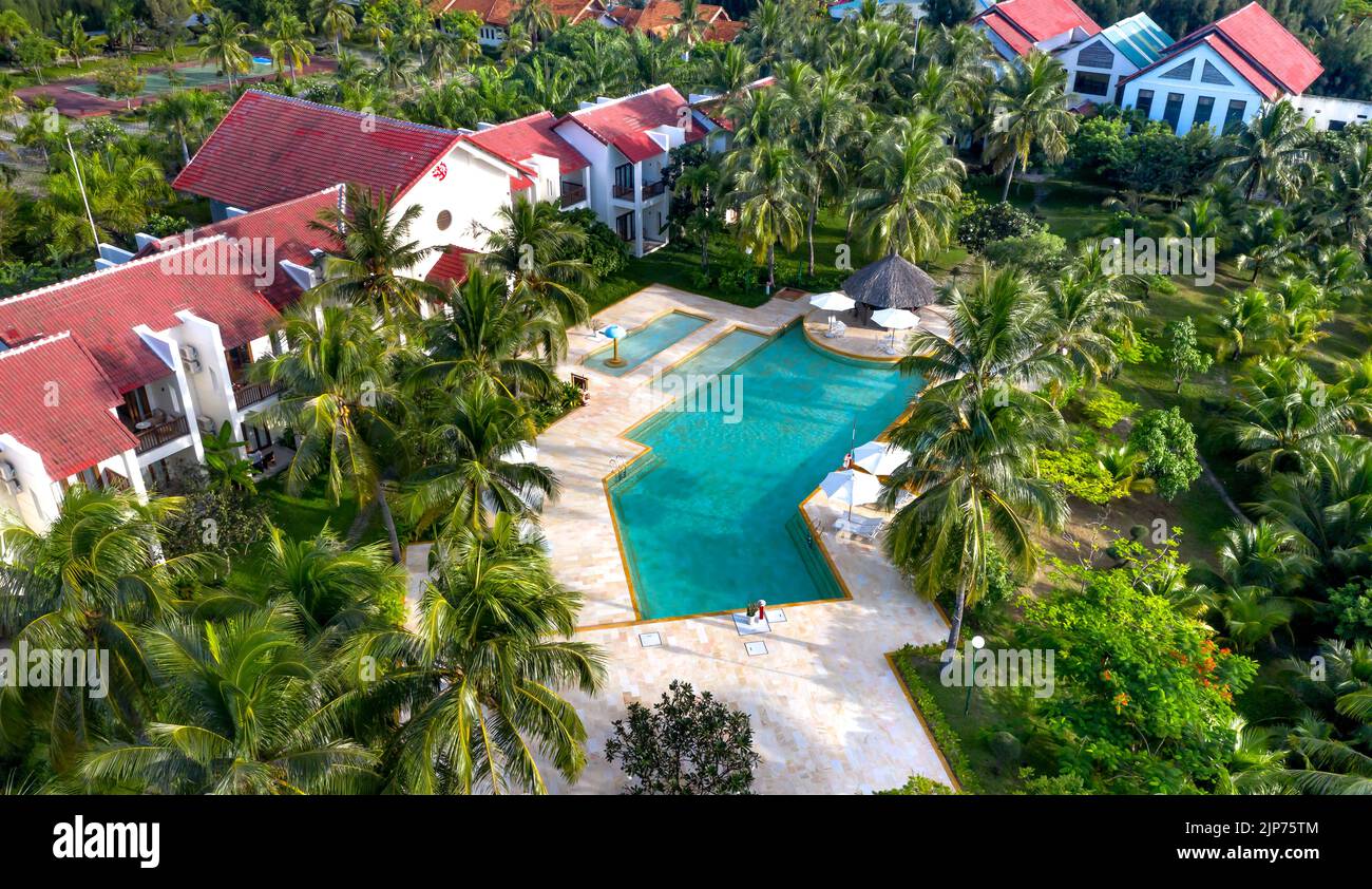 Aerial view of Pax Ana 4-star resort at Doc Let beach, Nha Trang city ...