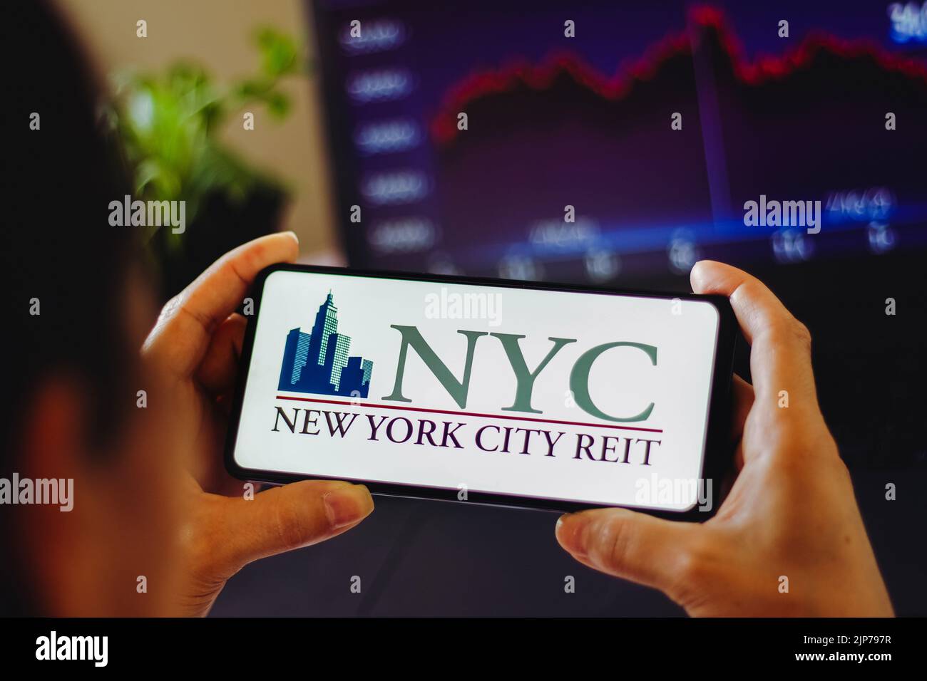 In this photo illustration, the New York City REIT logo is displayed on ...