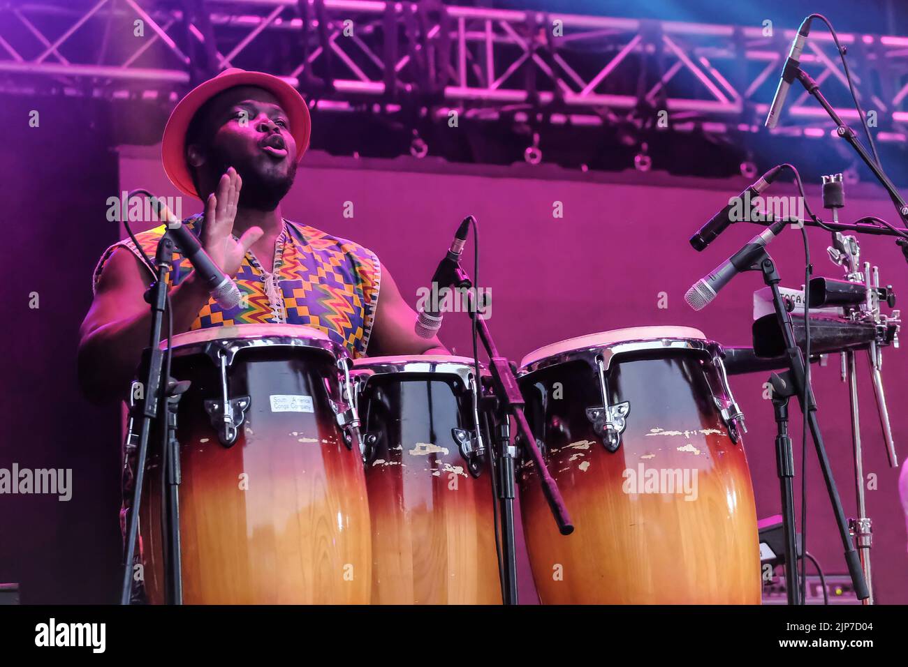 Percussionist Afla Sackey with British Afrofunk band Ibibio Sound ...