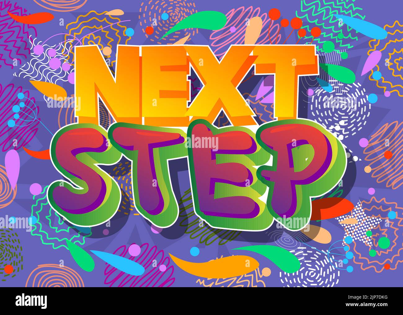 Next Step. Word written with Children's font in cartoon style Stock ...