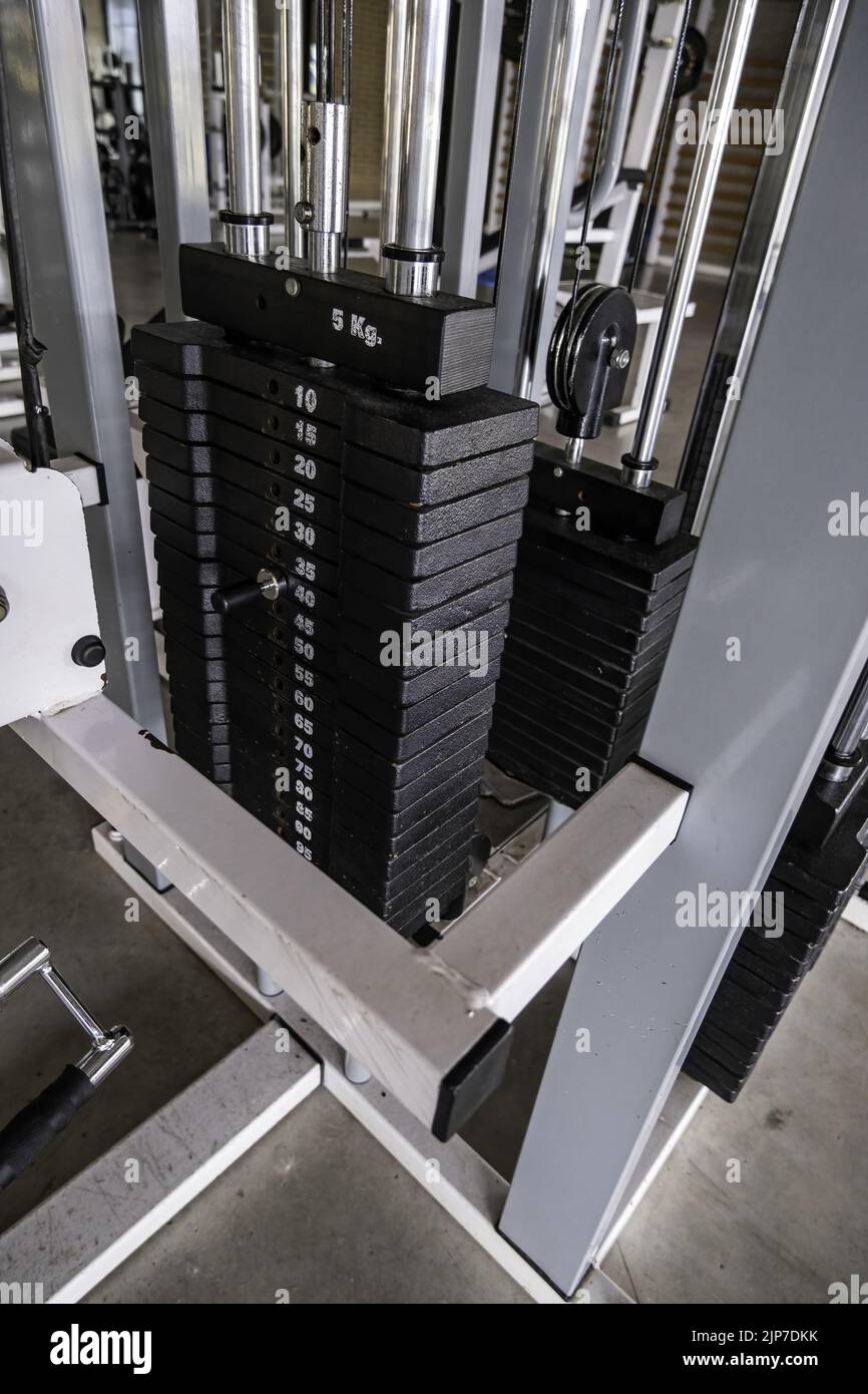 Detail of gym machine for bodybuilding Stock Photo - Alamy
