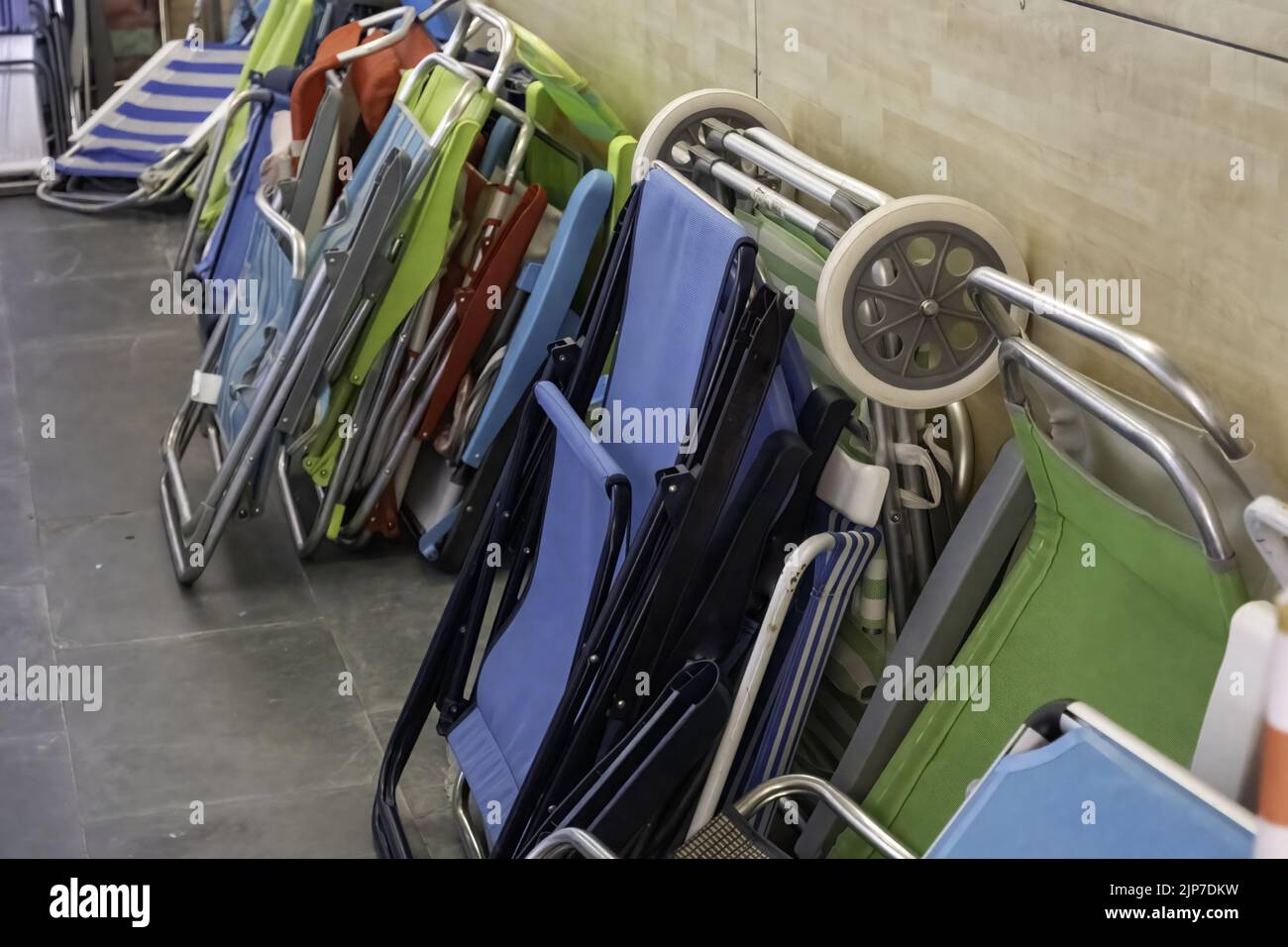Beach or pool chair storage detail Stock Photo - Alamy