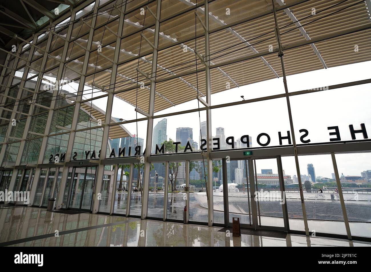 Interior of the Shoppes at Marina Bay Sands, with panoramic views of ...