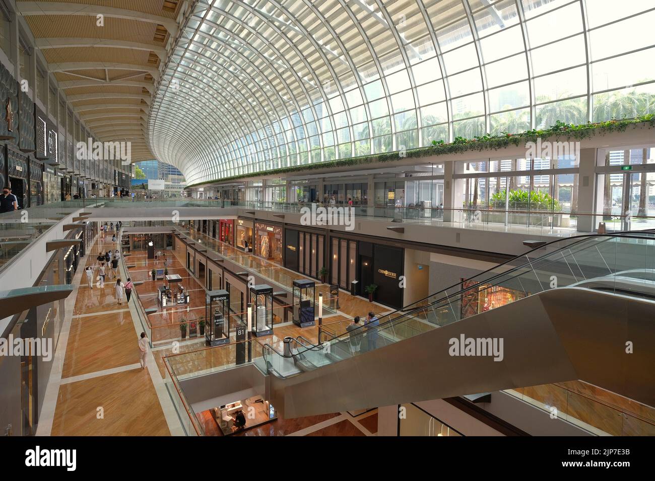 Interior of the Shoppes, main shopping mall at Marina Bay Sands, with ...