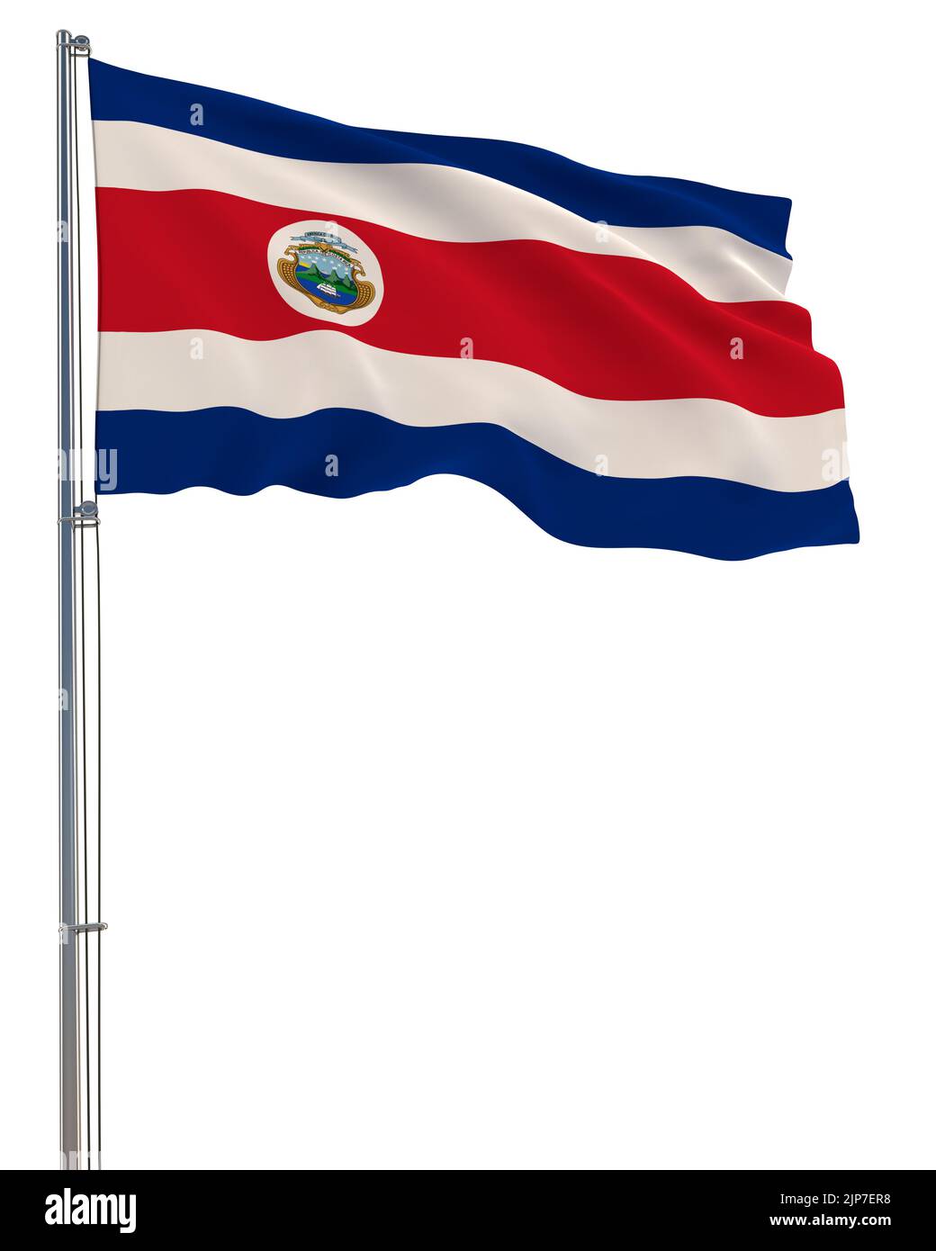 Costa Rica flag waving in the wind, white background, realistic 3D ...