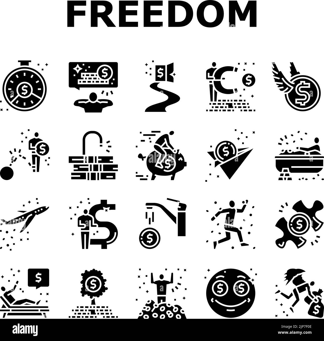 financial freedom money business icons set vector Stock Vector Image ...