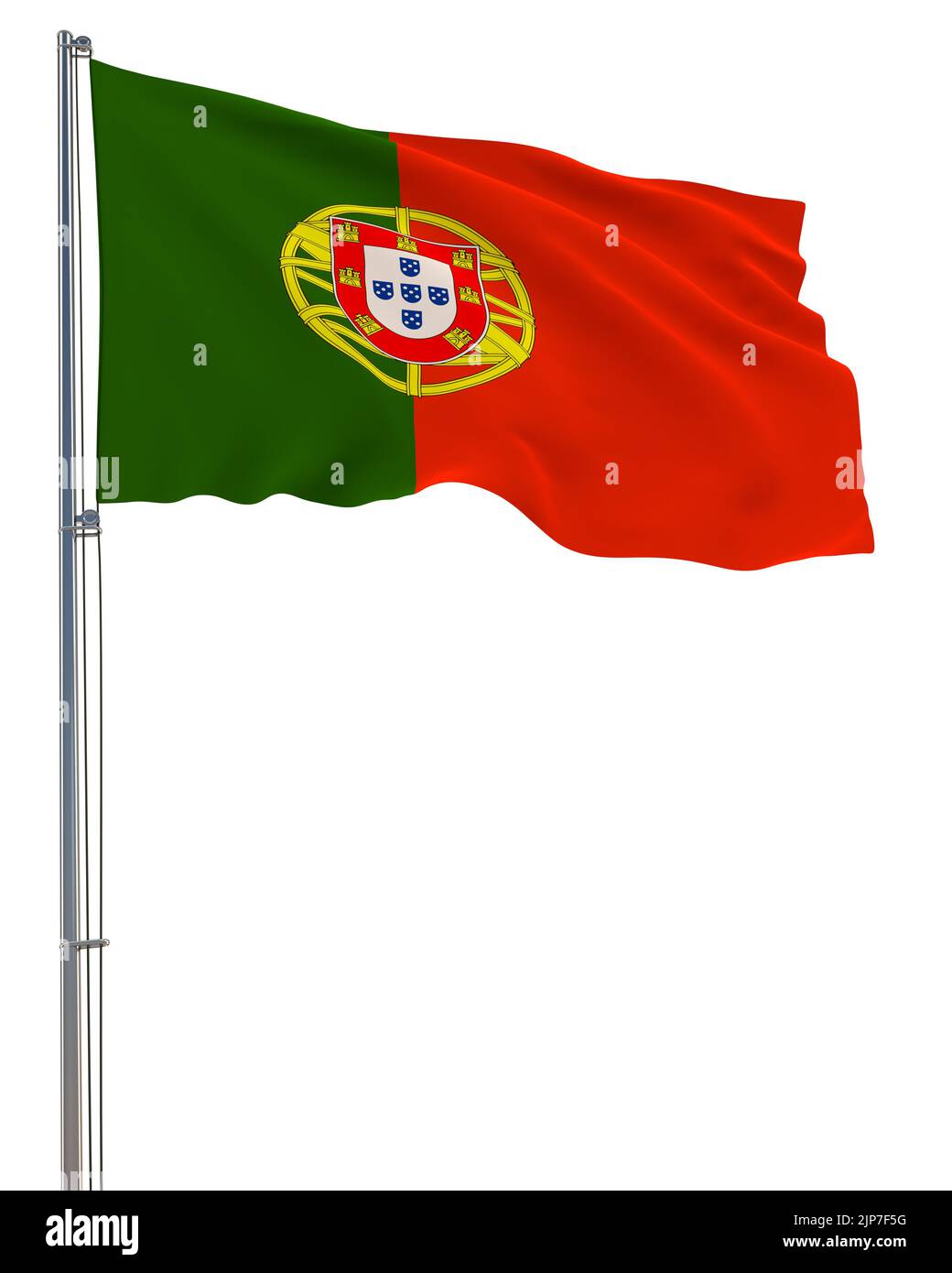 Portugal flag waving in the wind, white background, realistic 3D ...