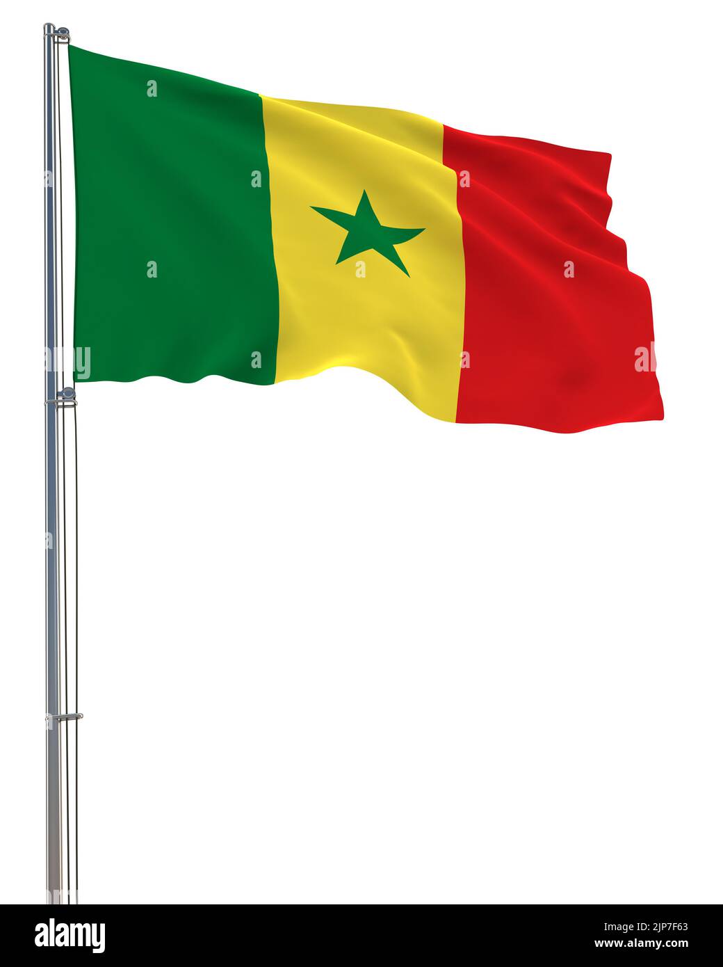 Senegal flag waving in the wind, white background, realistic 3D ...