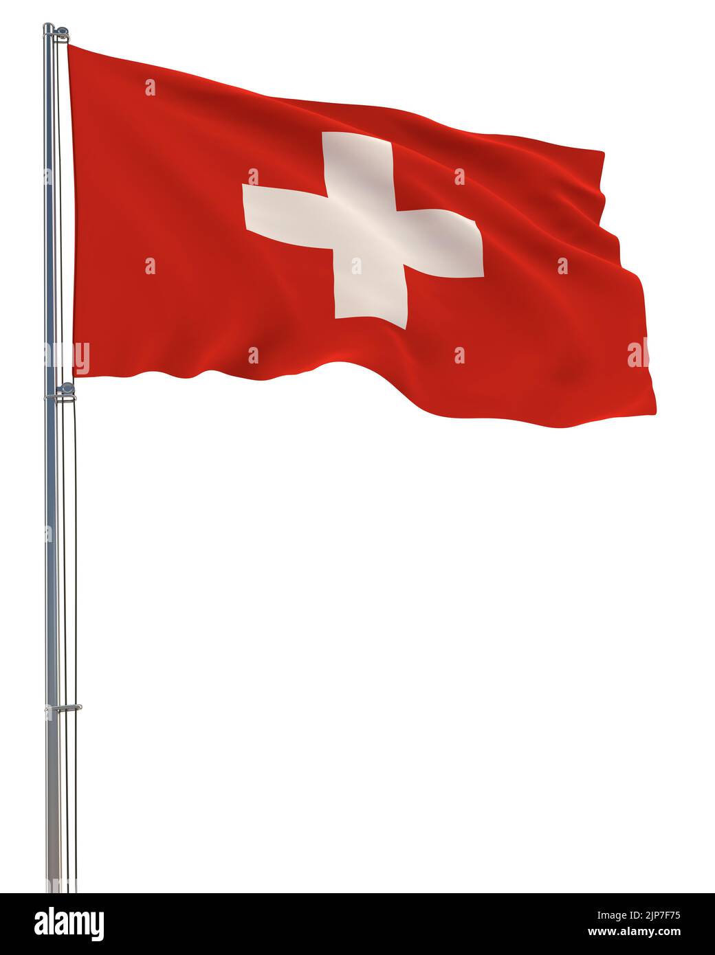 Switzerland flag waving in the wind, white background, realistic 3D ...
