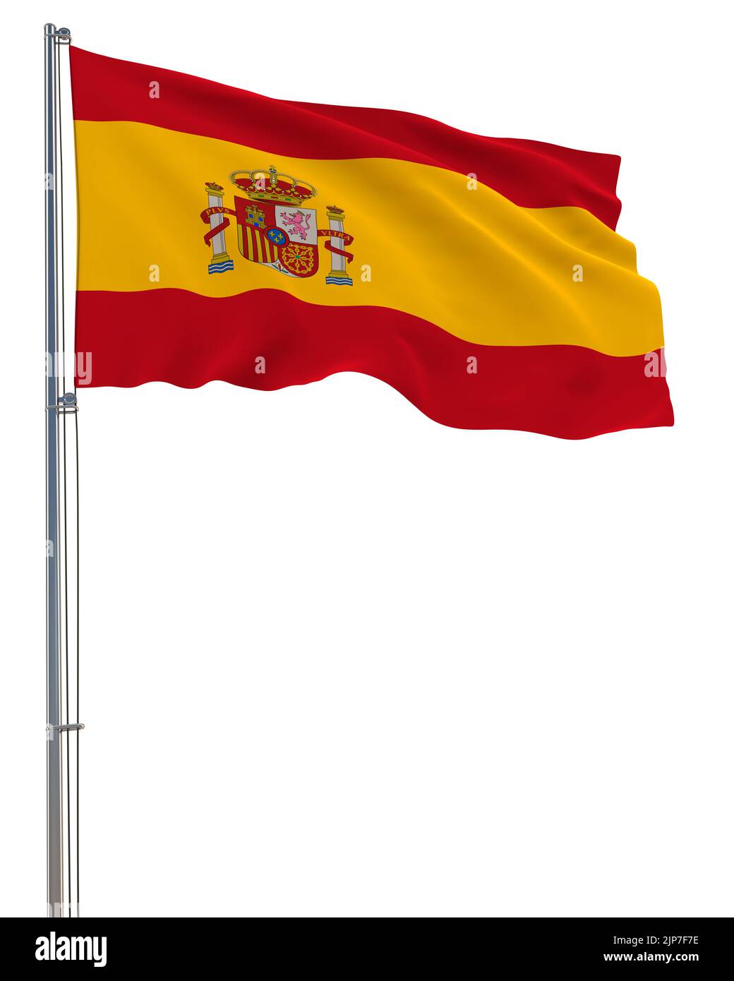 Spain flag waving in the wind, white background, realistic 3D rendering ...