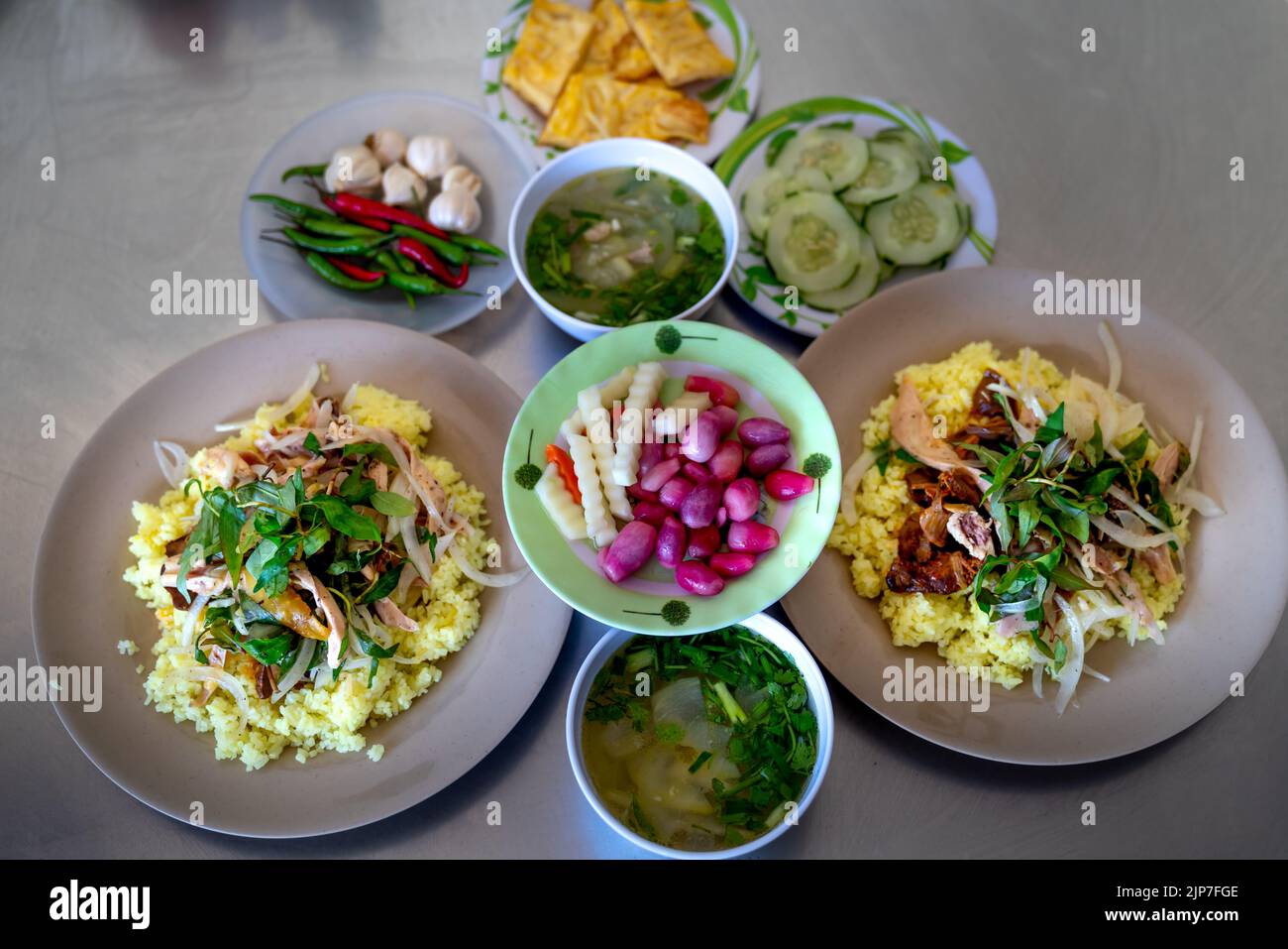 Close-up photo of Tam Ky chicken rice plate. This is a famous delicious ...
