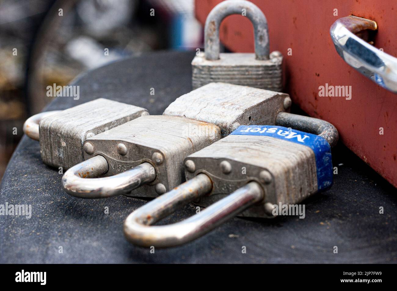 Locks sitting in a pile in a junkyard in Idaho Stock Photo - Alamy