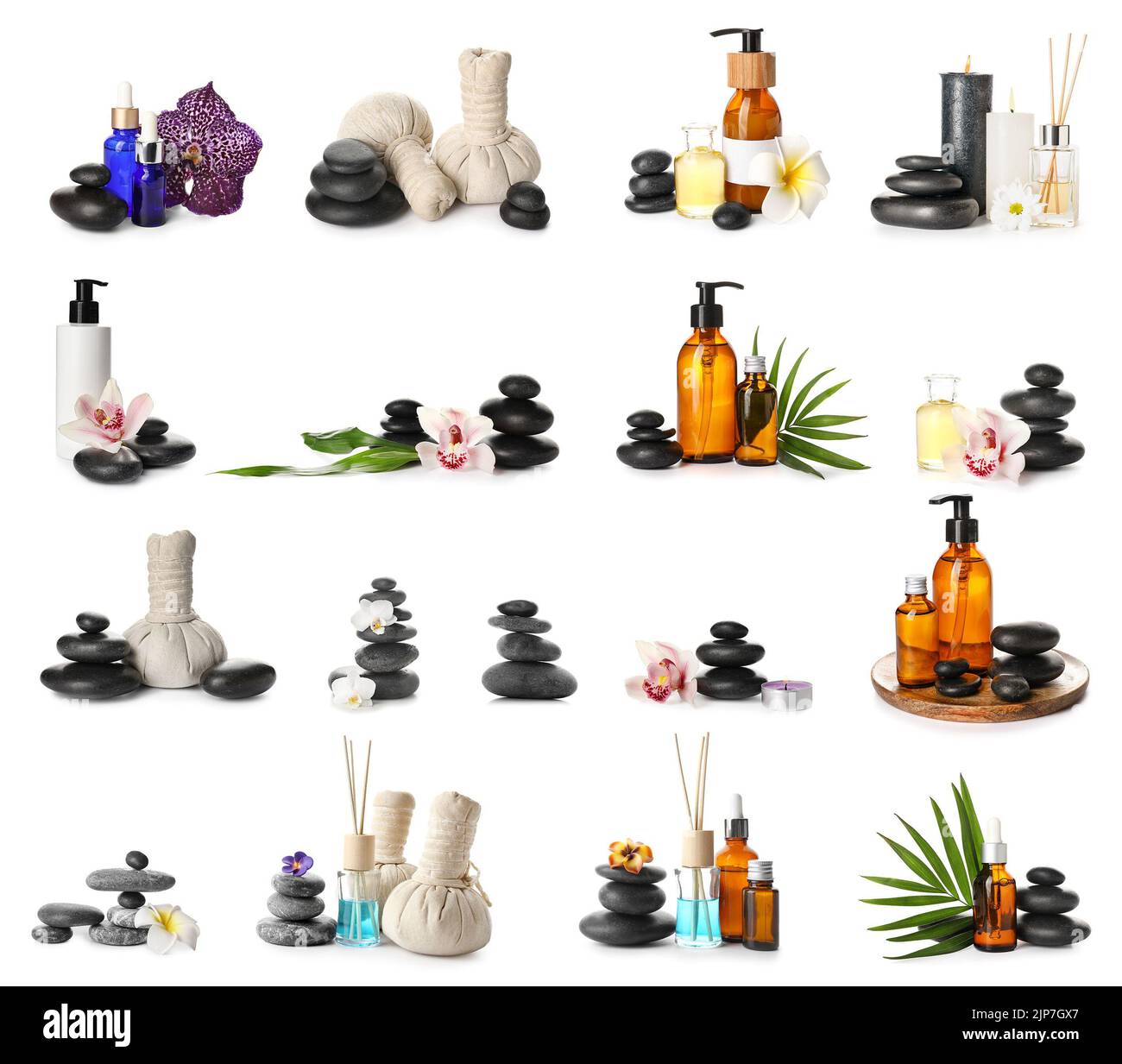 Set of spa supplies isolated on white Stock Photo - Alamy