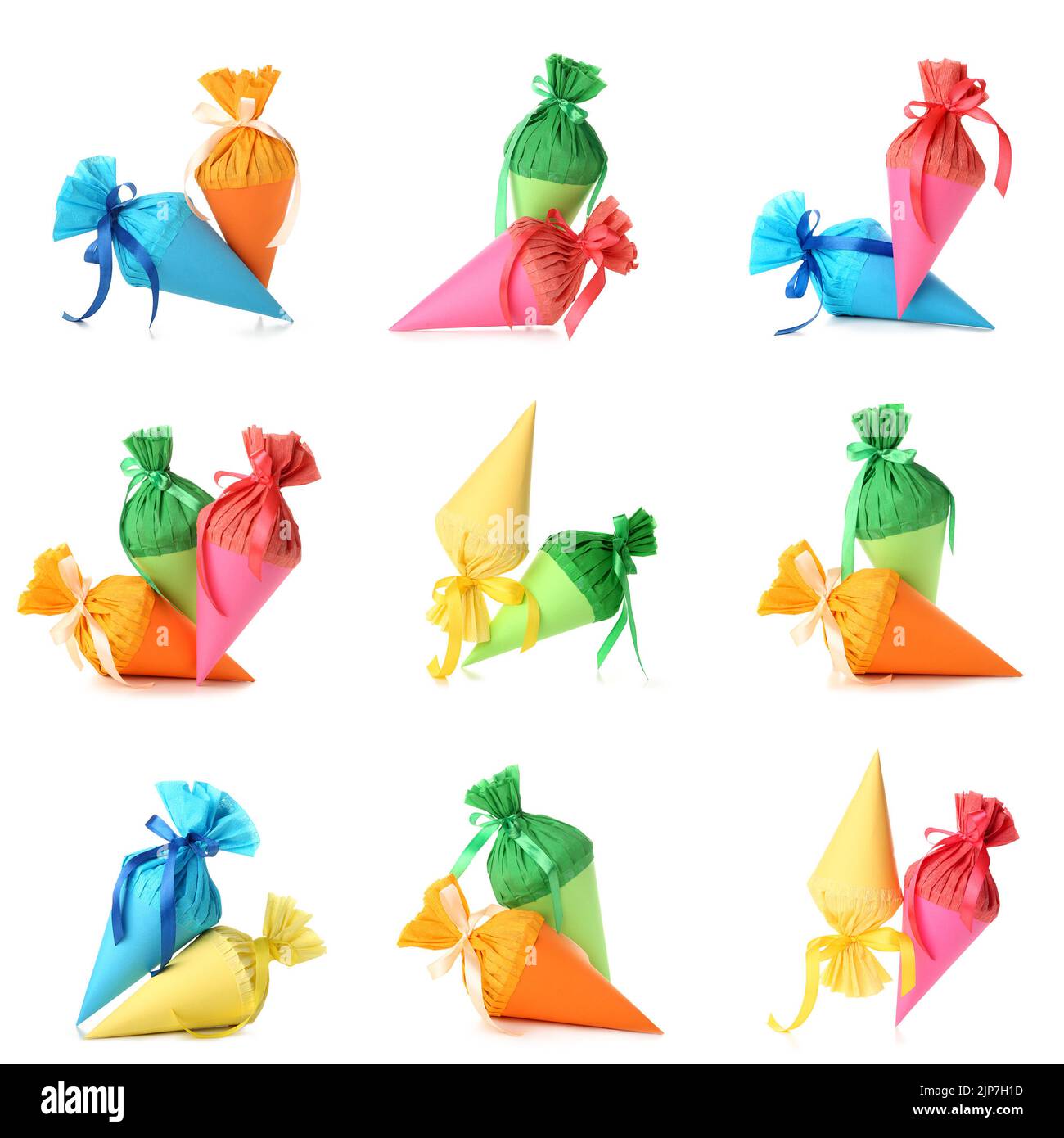 Set of bright school cones on white background Stock Photo - Alamy
