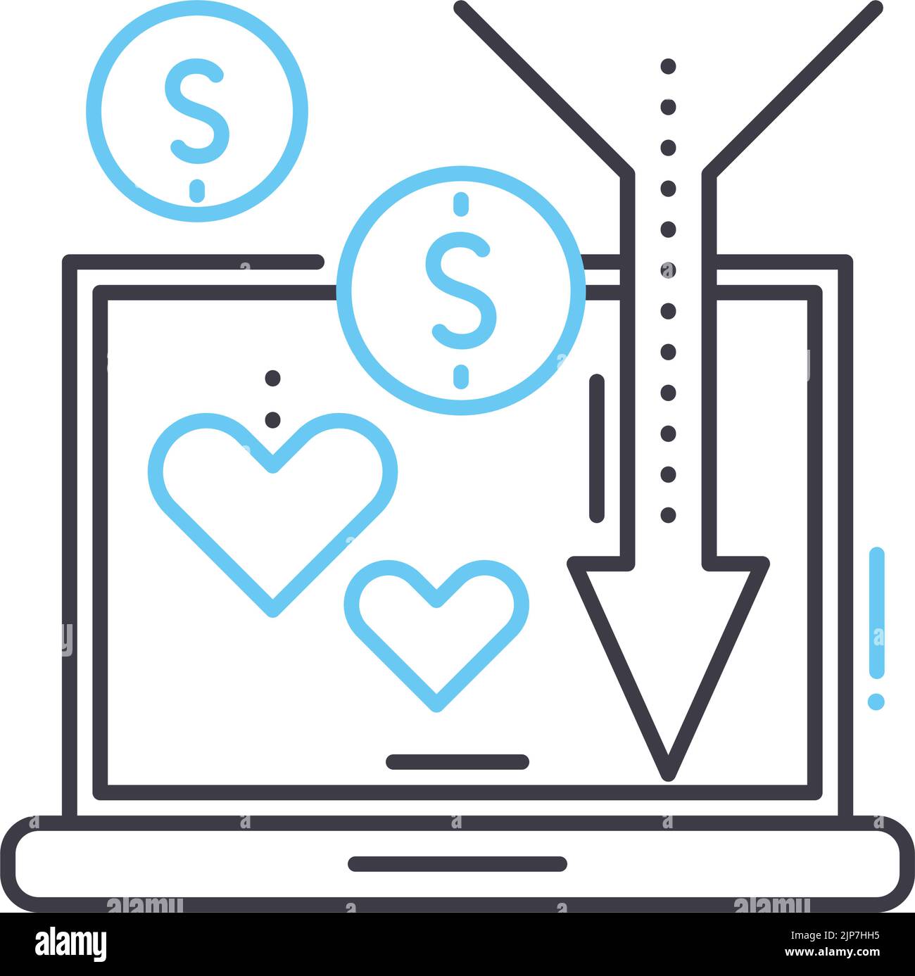 donation online line icon, outline symbol, vector illustration, concept ...
