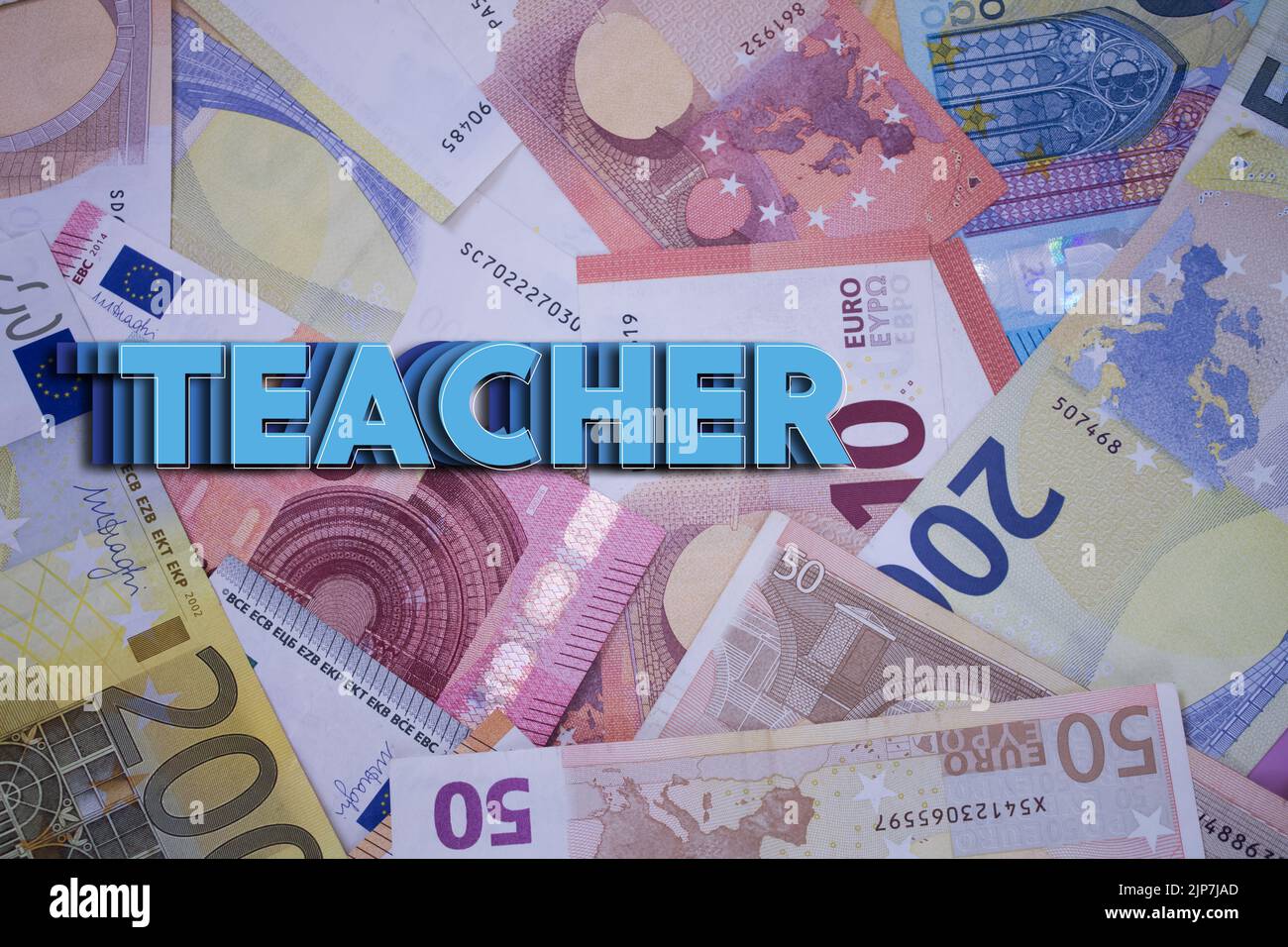 Teacher word with money. Paper currency background with different ...