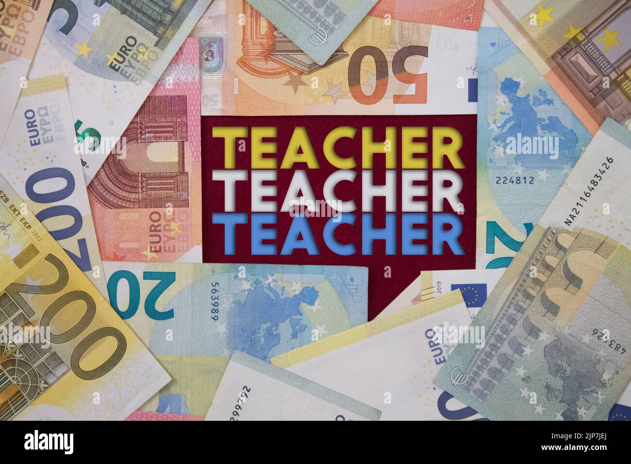 Teacher word with money. Paper currency background with different ...