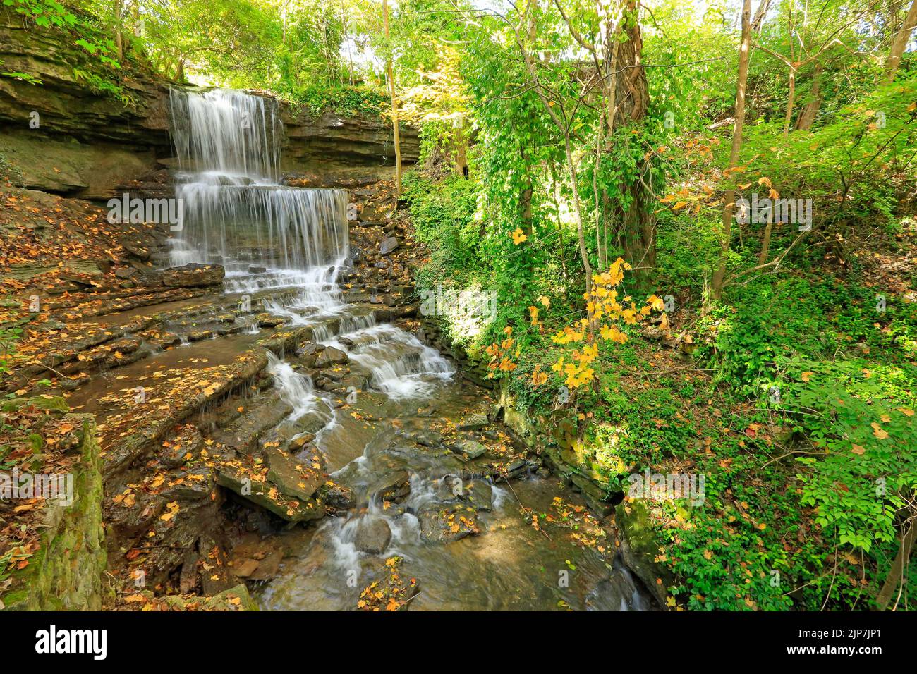 Green landscape with West Milton Cascades - Ohio Stock Photo - Alamy