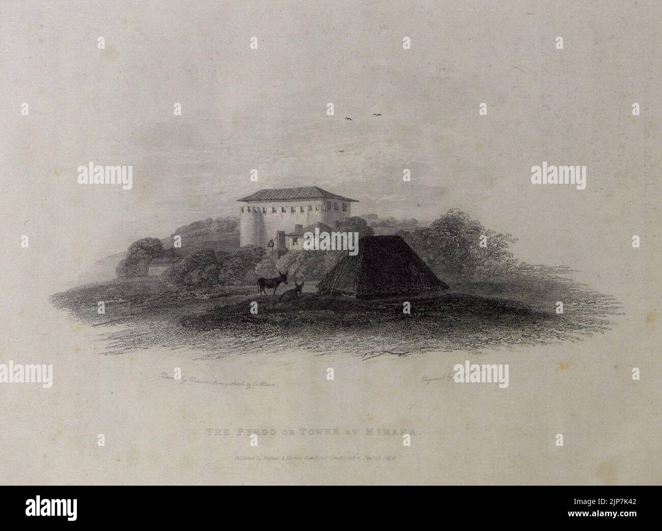 The Pyrgo or Tower at Miraka - Stanhope John Spencer - 1824 Stock Photo ...