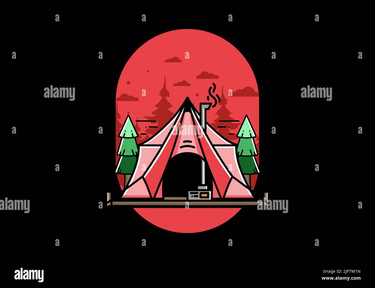 Large glamping tent with heater and chimney illustration design Stock ...