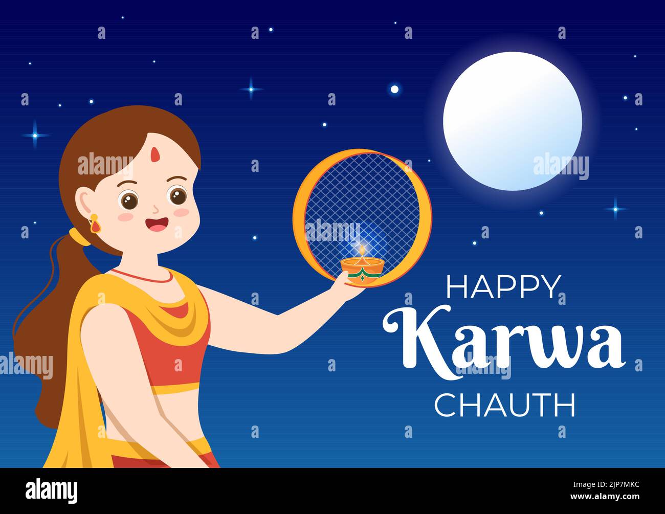 Karwa Chauth Festival Hand Drawn Flat Cartoon Illustration to Start the ...