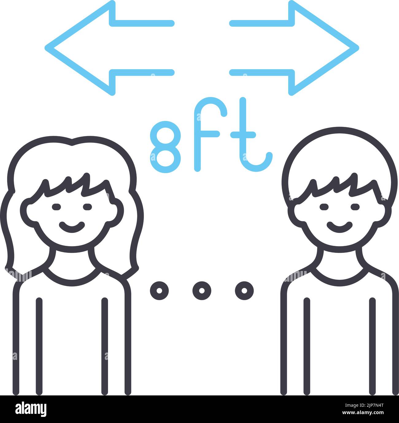 6ft distance line icon, outline symbol, vector illustration, concept ...