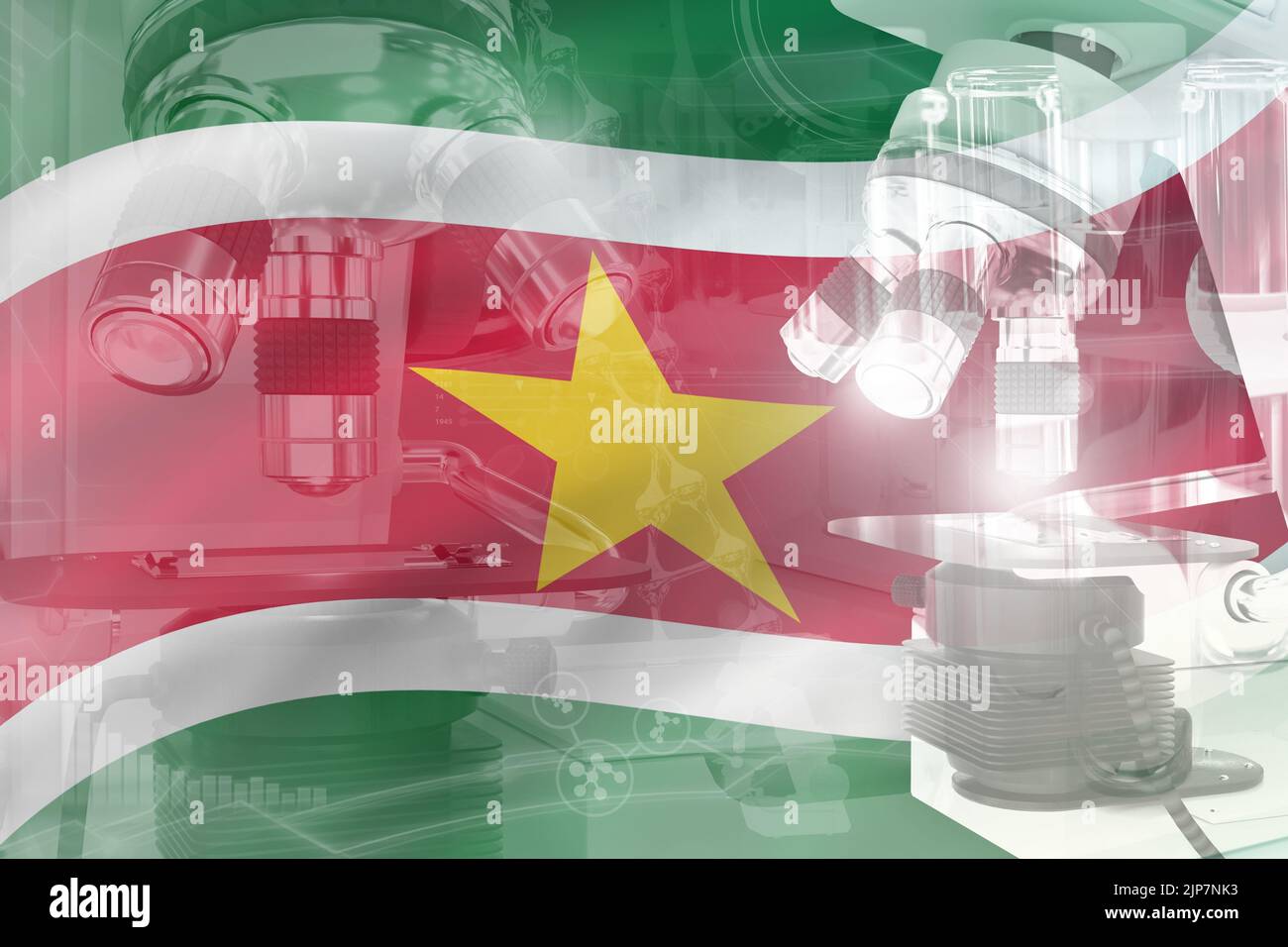 Suriname science development conceptual background - microscope on flag ...