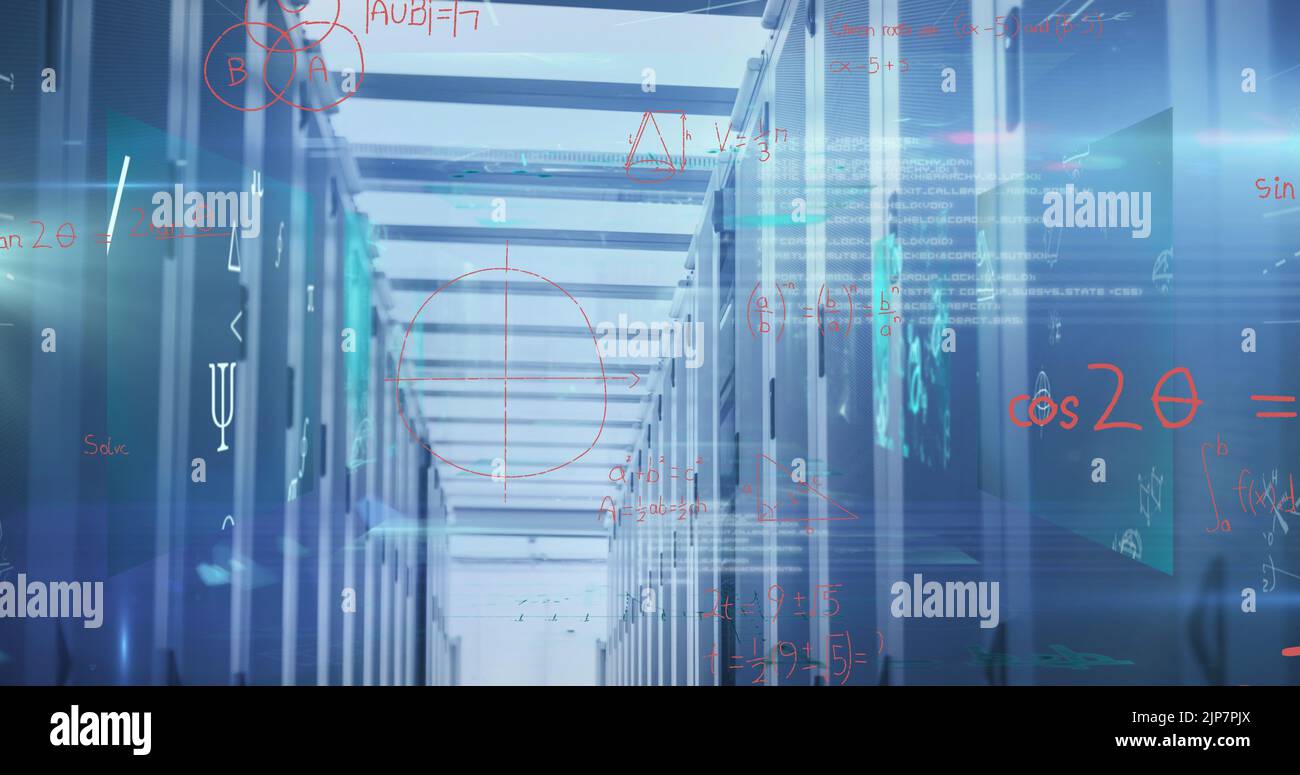 Image of processing data and maths calculations over computer server ...