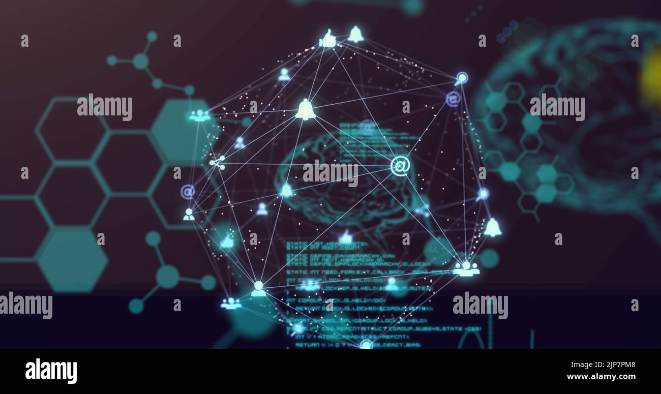 Image of network of connections with human brain Stock Photo - Alamy