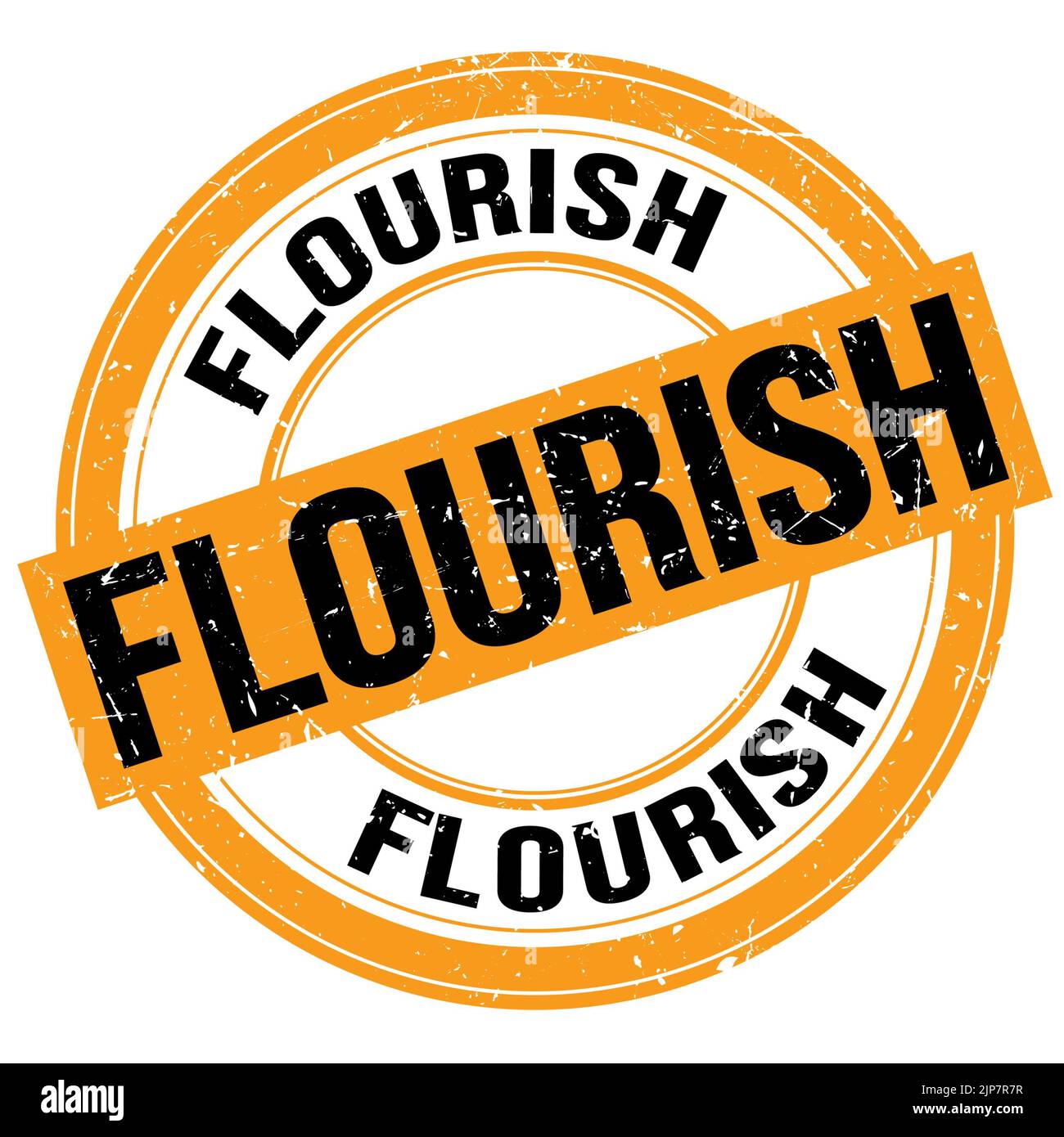 FLOURISH text written on orange-black round grungy stamp sign Stock ...