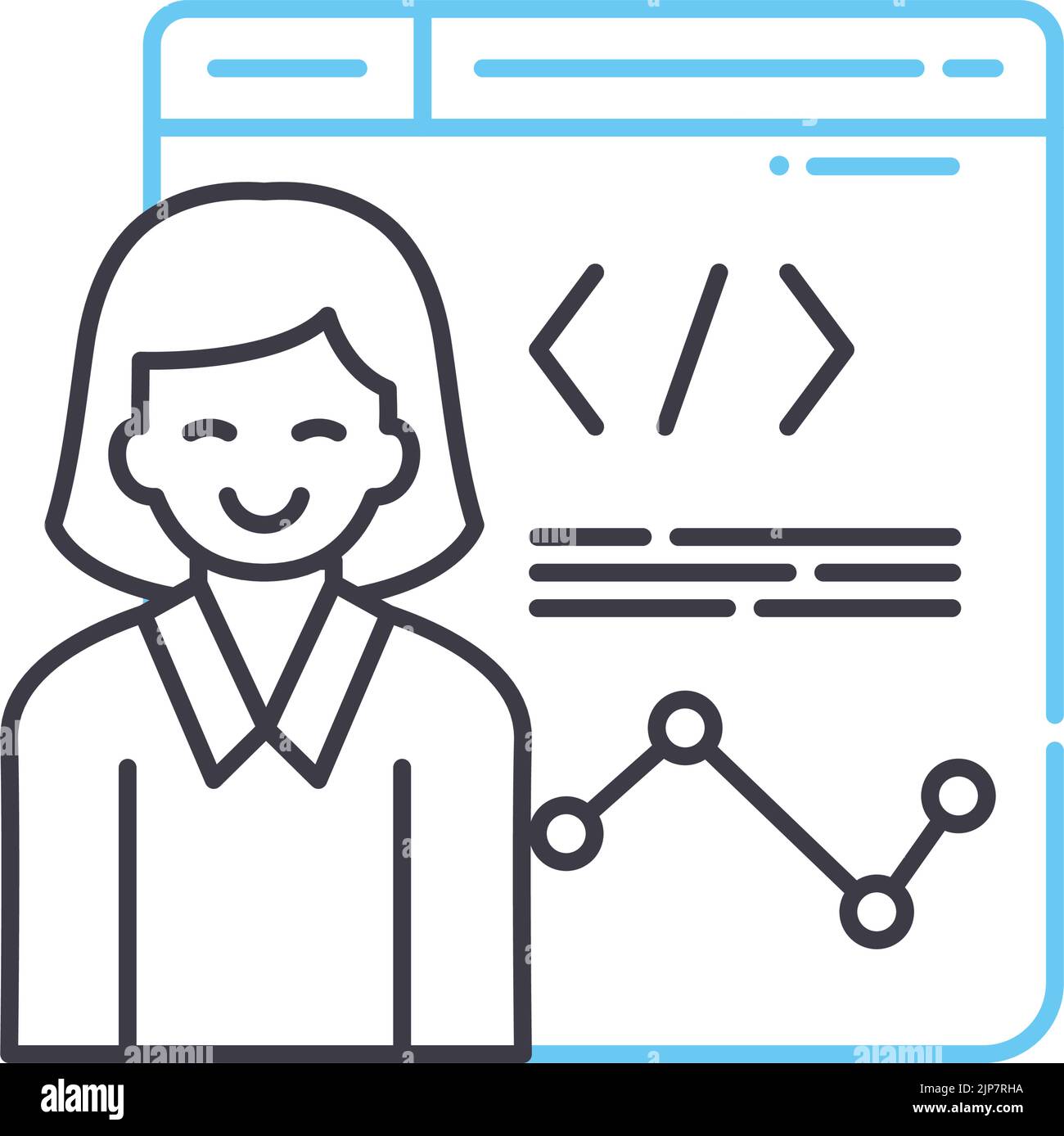 Back End Developer Female Line Icon Outline Symbol Vector Illustration Concept Sign Stock